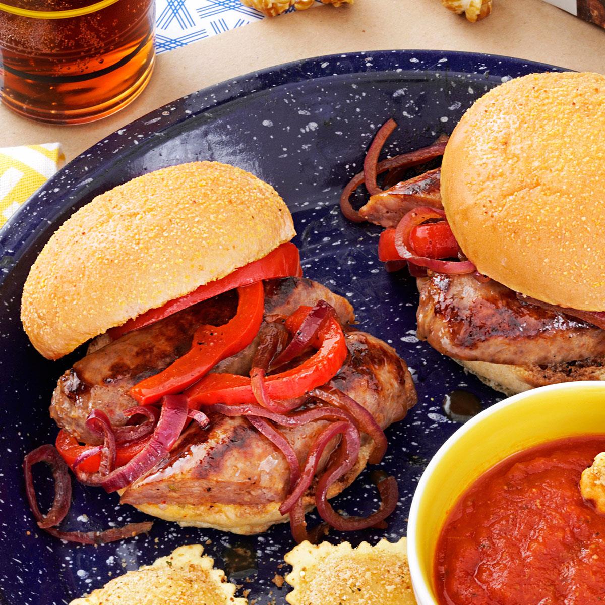 All-American Sausage and Pepper Sliders Recipe | Taste of Home